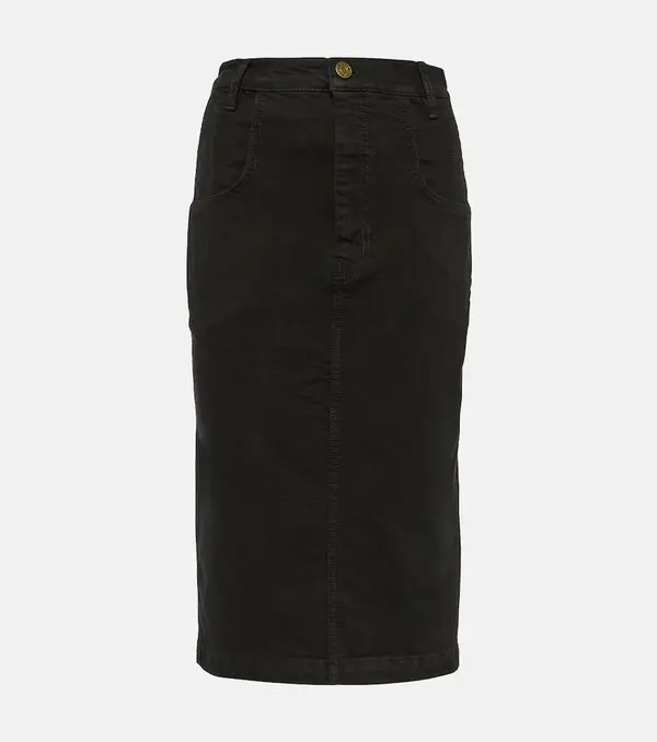 FRAME The High Waisted Seamed Denim Midi Skirt - Black