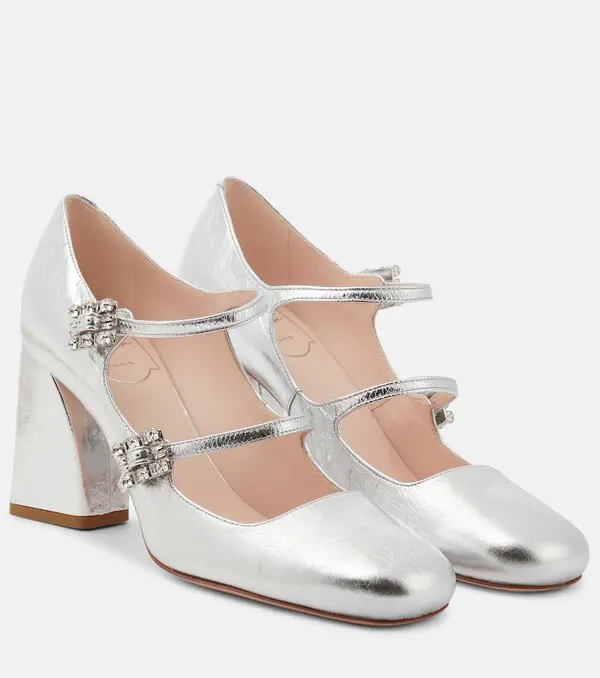 ROGER VIVIER Babies Mini Très Vivier Leather Pumps - Silver