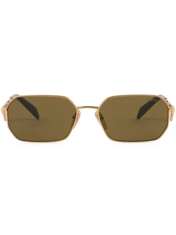 Prada Rectangle Frame Sunglasses With Triangle Logo - Gold