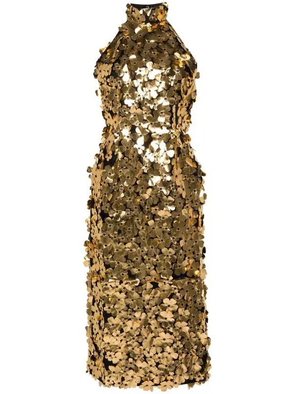 Stine Goya Floral Appliqué Halterneck Maxi Dress - Gold