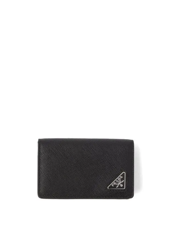 Prada Triangle-logo Saffiano-leather Card Holder - Black