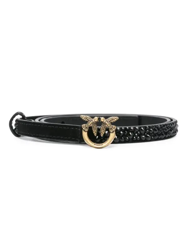 Pinko Studded Leather Belt With Love Birds Buckle - Black