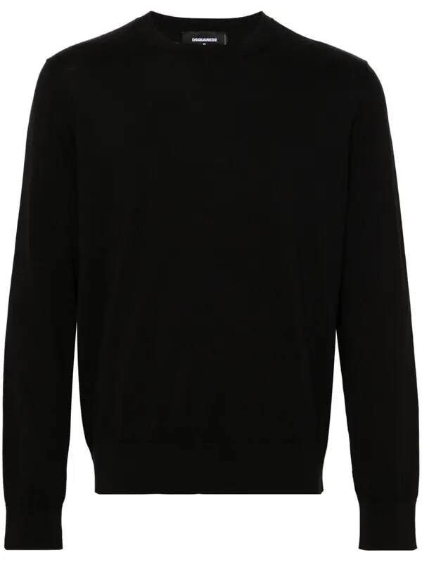 Dsquared2 Cotton Logo Plaque Fine Knit Jumper - Black