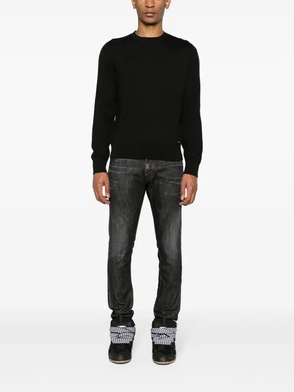 Dsquared2 Cotton Logo Plaque Fine Knit Jumper - Black