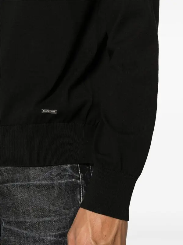 Dsquared2 Cotton Logo Plaque Fine Knit Jumper - Black