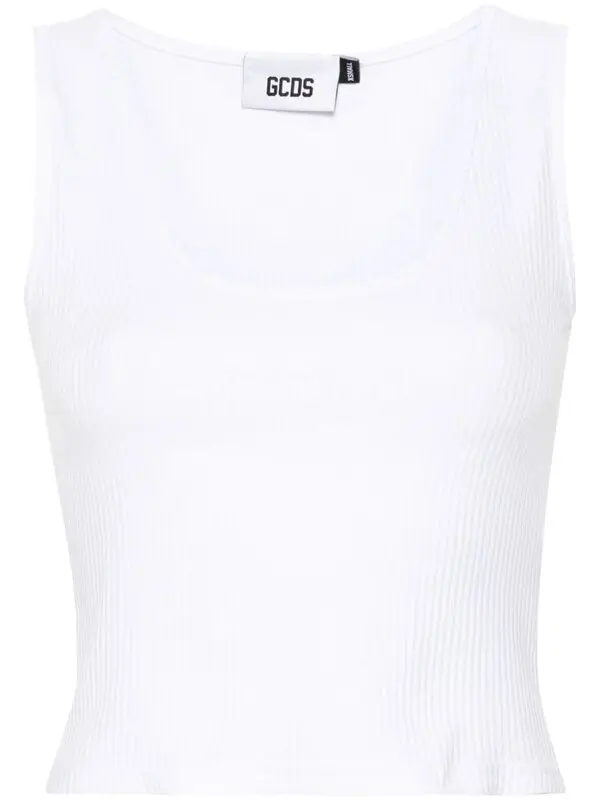 Gcds Sequinned-logo Ribbed Top - White