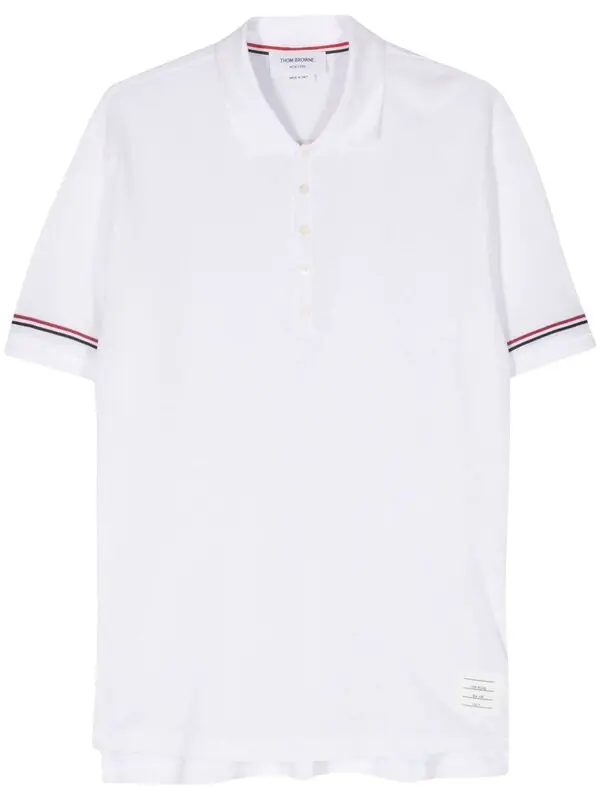 Thom Browne Rwb-stripe Fine-knit Polo Shirt - White