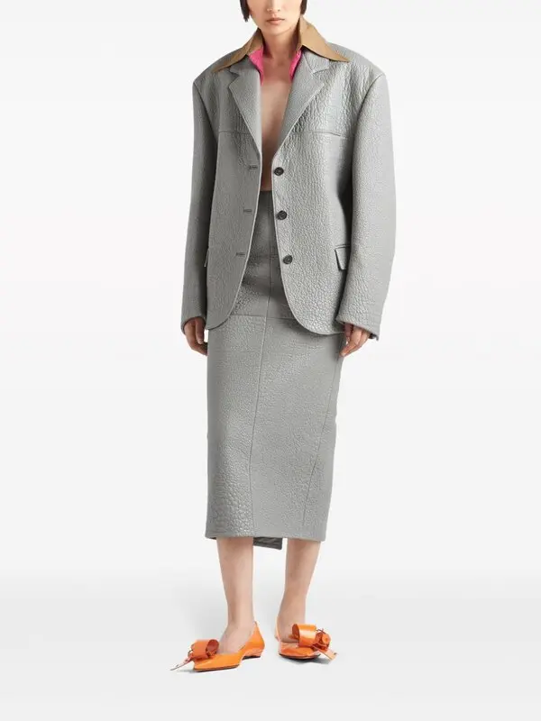 Prada Leather Midi Skirt