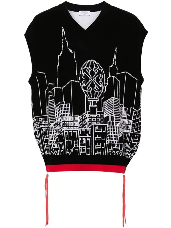 Off-White Intarsia-knit Sleeveless Jumper - Black