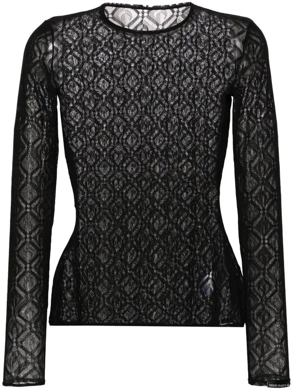 MARINE SERRE Moon Diamant-jacquard Sheer Mesh Top