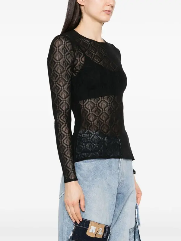 MARINE SERRE Moon Diamant-jacquard Sheer Mesh Top