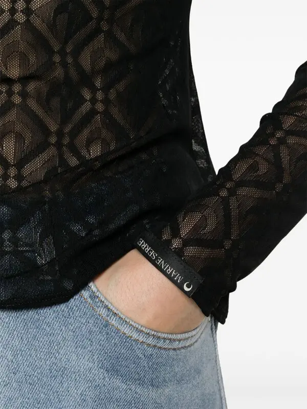 MARINE SERRE Moon Diamant-jacquard Sheer Mesh Top