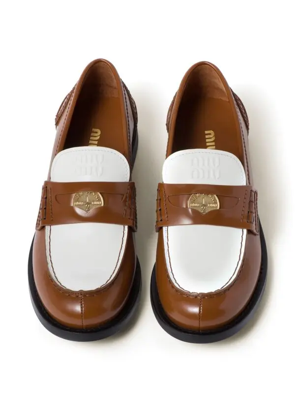 Miu Miu Leather Penny Loafers - Brown