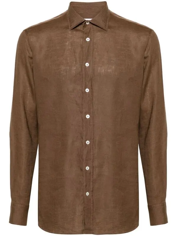 LARDINI Long-sleeve Linen Shirt - Brown