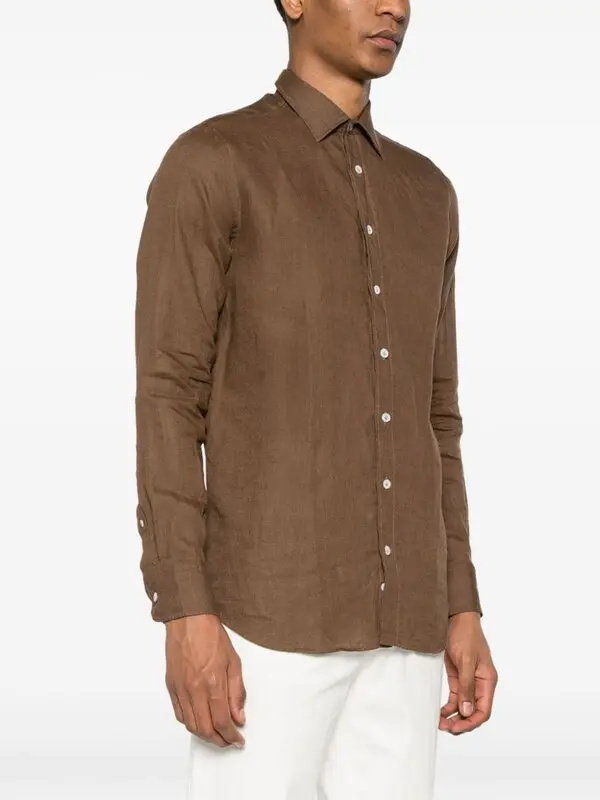 LARDINI Long-sleeve Linen Shirt - Brown