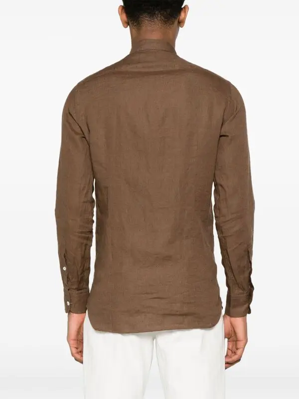 LARDINI Long-sleeve Linen Shirt - Brown