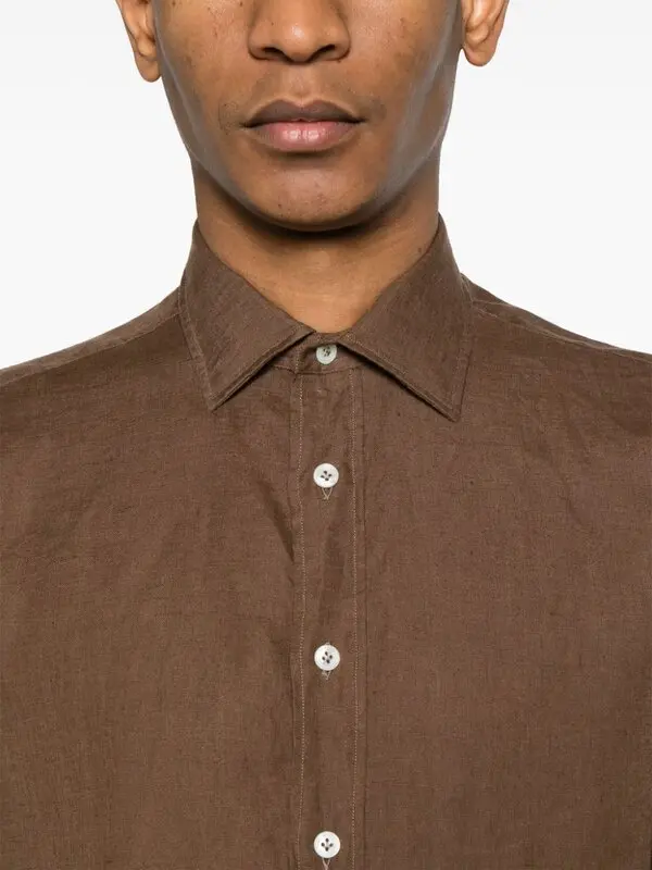 LARDINI Long-sleeve Linen Shirt - Brown