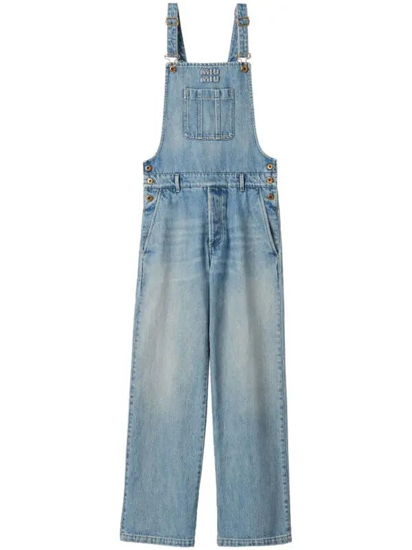 Miu Miu Appliqué-logo Denim Overalls - Blue