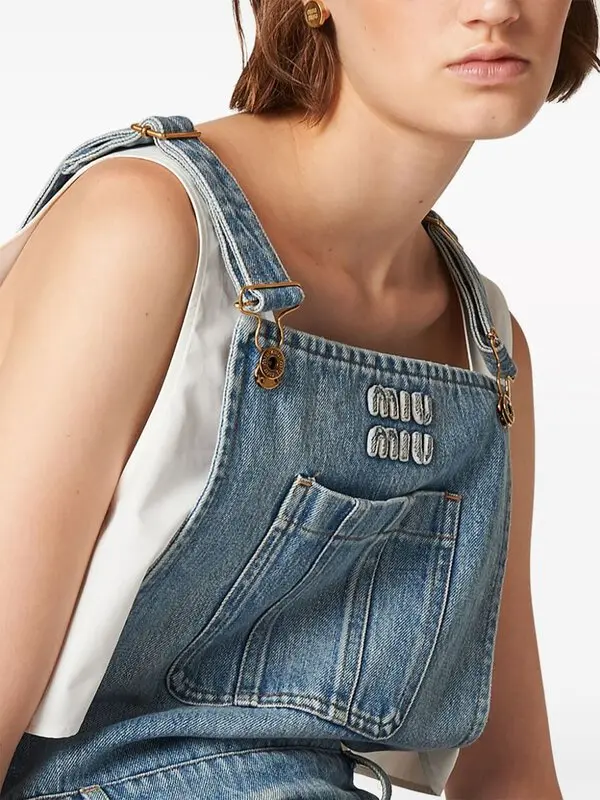 Miu Miu Appliqué-logo Denim Overalls