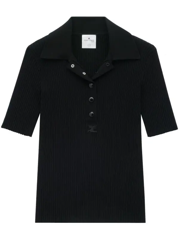 COURREGES Ac Ribbed-knit Polo Shirt - Black