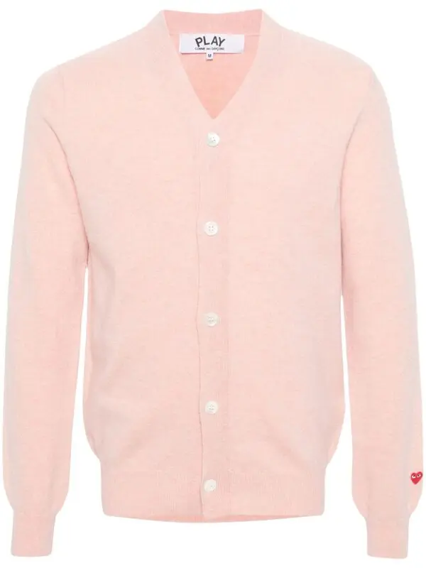 Play Comme Des Garcon Logo-appliqué Wool Cardigan - Pink