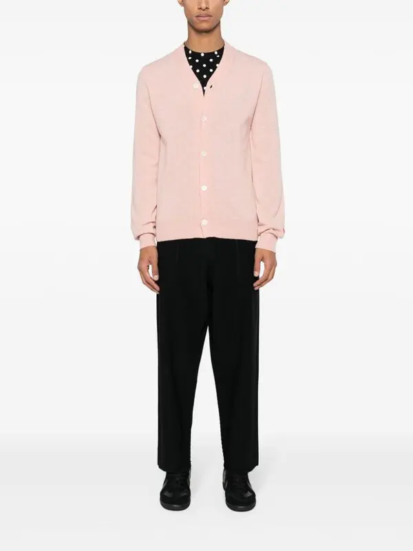 Play Comme Des Garcon Logo-appliqué Wool Cardigan - Pink