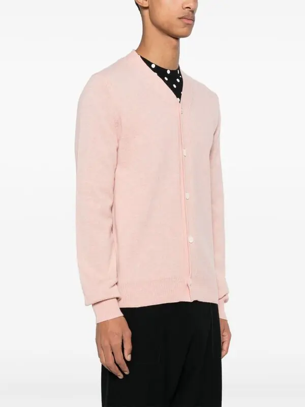 Play Comme Des Garcon Logo-appliqué Wool Cardigan - Pink