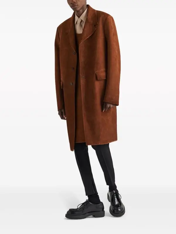 Prada Single-breasted Suede Coat - Brown