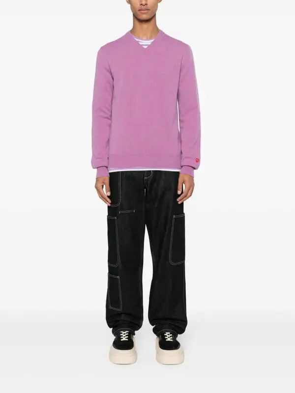 Play Comme Des Garcon Logo-appliqué Wool Jumper - Purple