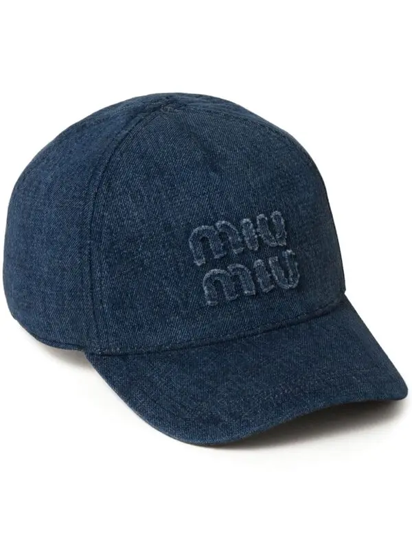 Miu Miu Logo-embroidered Denim Cap - Blue