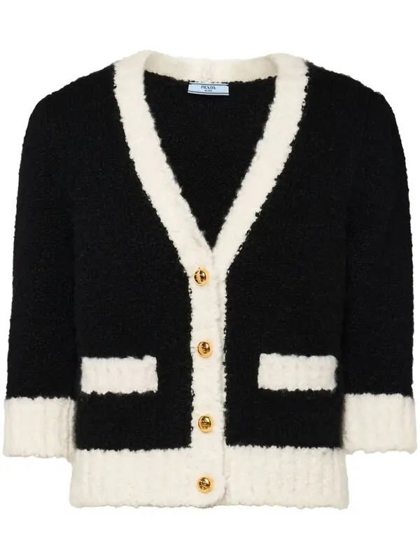 Prada Contrast-trim Cashmere-silk Cardigan - Black