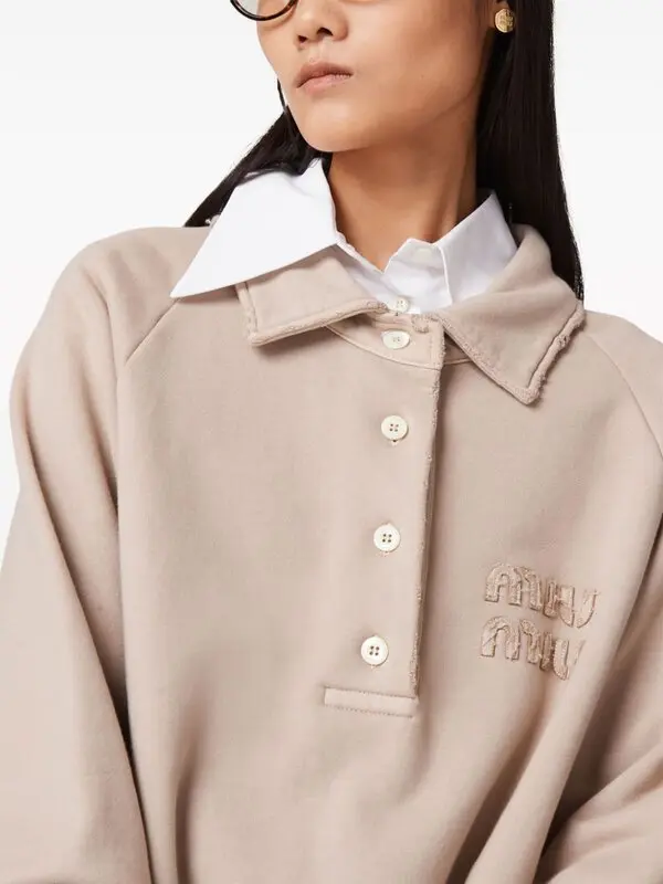 Miu Miu Logo-Appliqué Longsleeve Polo Shirt - Neutrals