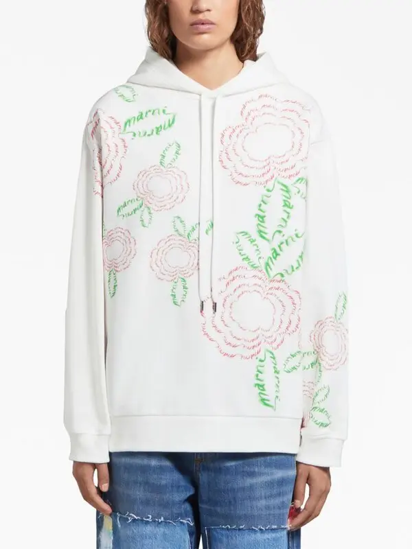 Marni Rose-print Cotton Hoodie