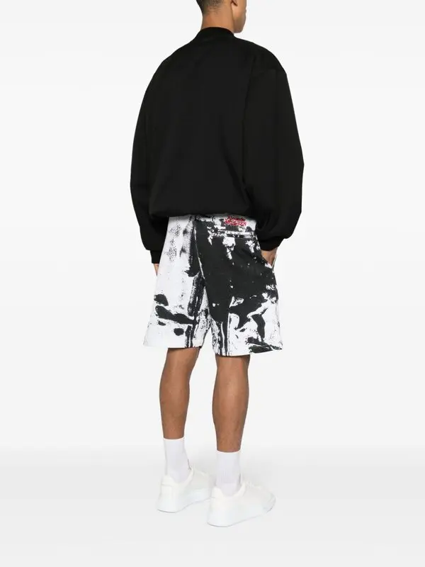 Alexander McQueen Paint-splatter Cotton Shorts - White