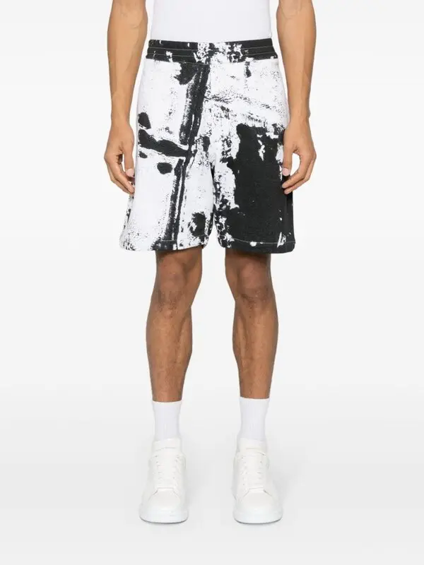 Alexander McQueen Paint-splatter Cotton Shorts - White
