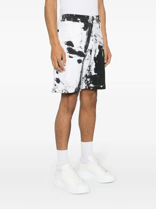 Alexander McQueen Paint-splatter Cotton Shorts - White