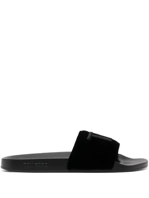 TOM FORD Logo-embroidered Velvet Slides - Black