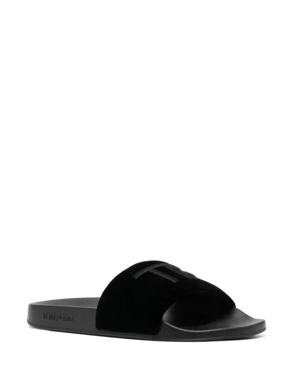 TOM FORD Logo-embroidered Velvet Slides - Black