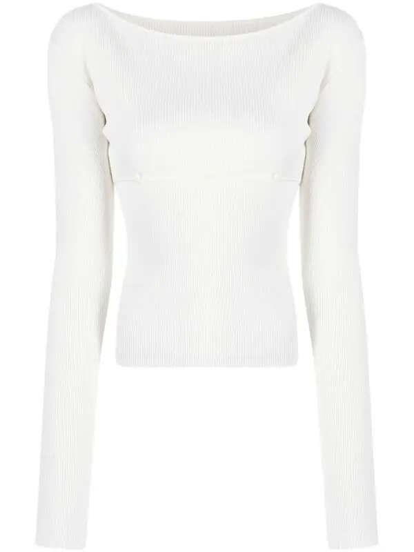 LOW CLASSIC Boat-neck Ribbed Jumper - White