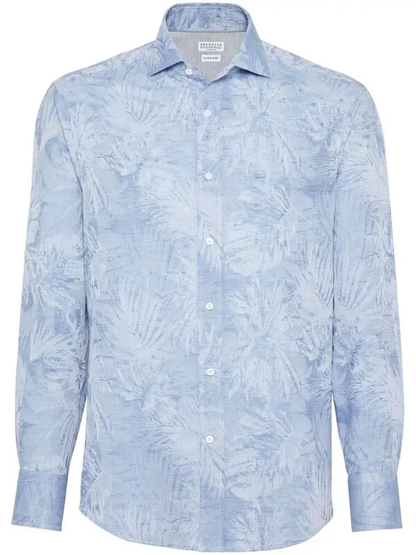 Brunello Cucinelli Palm Springs-jacquard Shirt - Blue