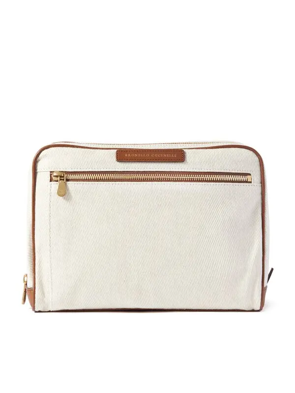Brunello Cucinelli Leather-trimmed Cotton And Linen-blend Canvas Wash Bag