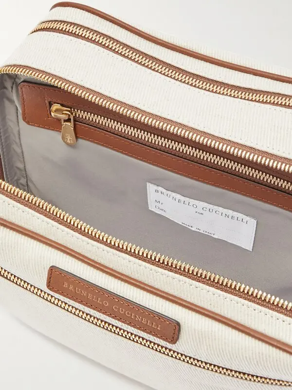 Brunello Cucinelli Leather-trimmed Cotton And Linen-blend Canvas Wash Bag
