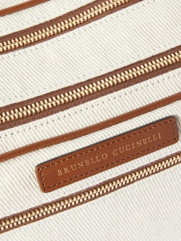 Brunello Cucinelli Leather-trimmed Cotton And Linen-blend Canvas Wash Bag