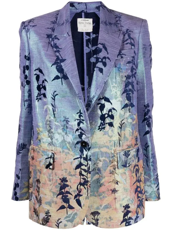FORTE_FORTE Floral-devoré Peak-lapels Blazer - Purple