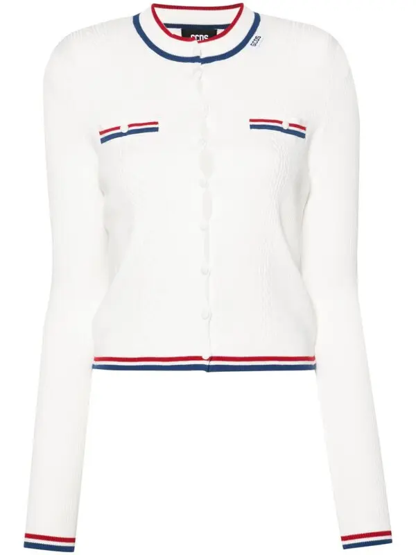 Gcds Striped-trim Ribbed Cardigan - White