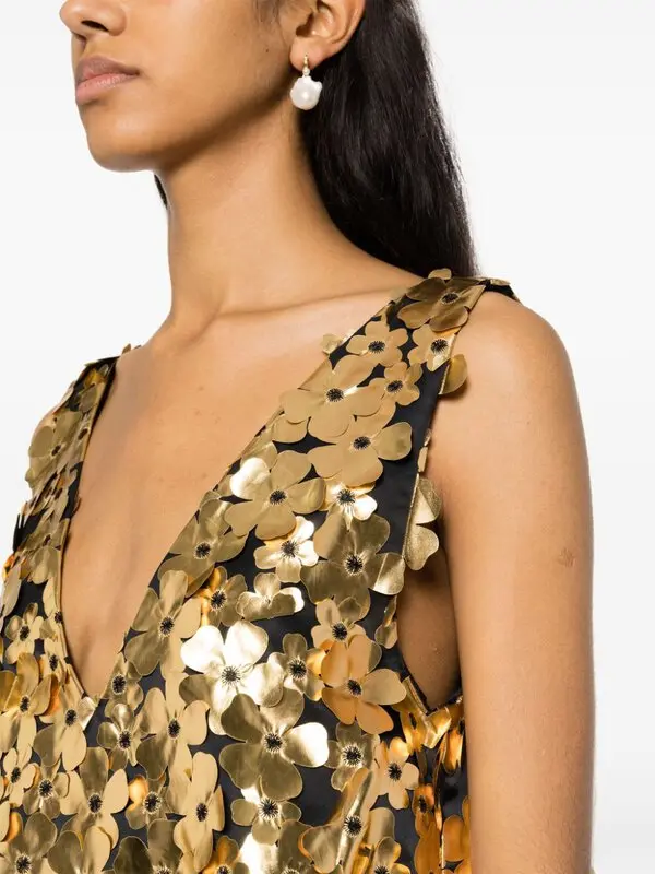 Stine Goya Floral-Appliqu Mini Dress - Gold | Editorialist
