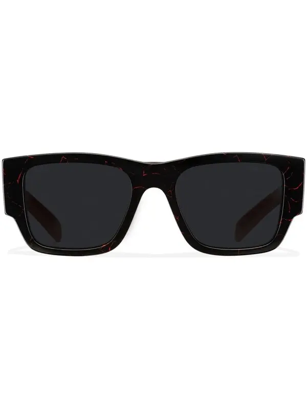 Prada Triangle Logo Square Frame Sunglasses - Black