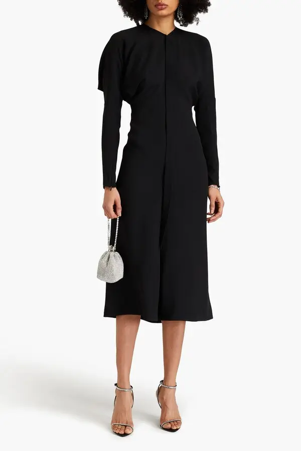 victoria beckham pleated crepe midi dress Victoria Beckham Bela Pleated V-back Dress