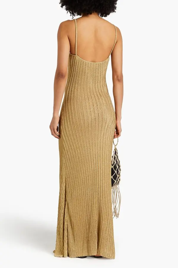 slim fit dress slacks White Ribbed Gold Chain Spaghetti Strap Slit Dress Medium main image 1
