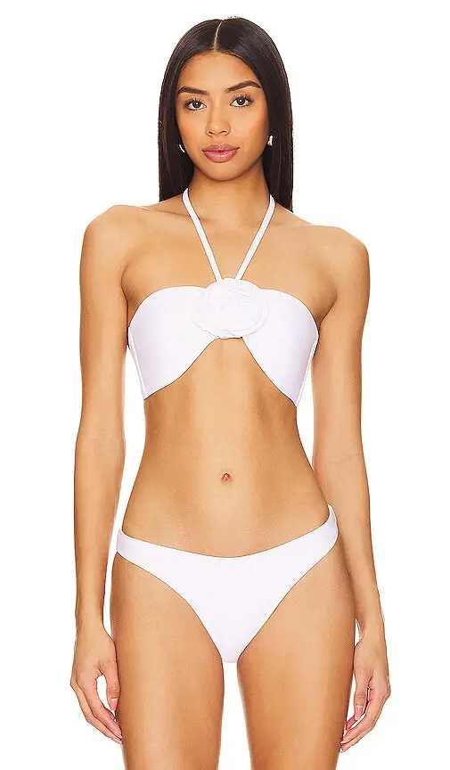 MILLY Cabana Rosette Halter Bikini Top - White